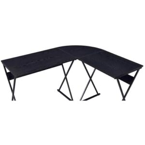 Acme Zafiri Wooden Top L-Shaped Writing Desk with X-Shaped Metal Base in Black