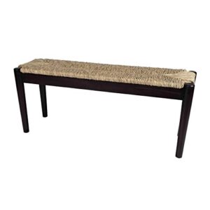 unknown1 indoor/outdoor seagrass bench black finish frame solid acacia rubberwood