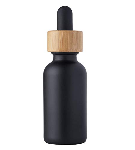 Focus Nutrition Black Boston Round 1 oz Dropper Bottles | Glass Dropper Bottles for Essential Oils | 1 oz Bottles With Bamboo Dropper Caps | 24 Pack