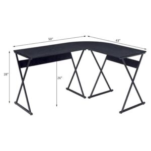 Acme Zafiri Wooden Top L-Shaped Writing Desk with X-Shaped Metal Base in Black