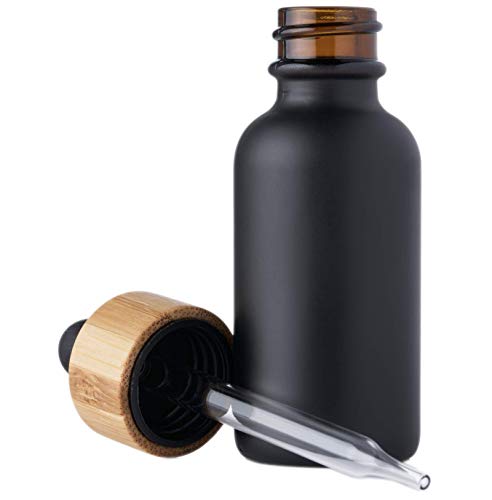 Focus Nutrition Black Boston Round 1 oz Dropper Bottles | Glass Dropper Bottles for Essential Oils | 1 oz Bottles With Bamboo Dropper Caps | 24 Pack