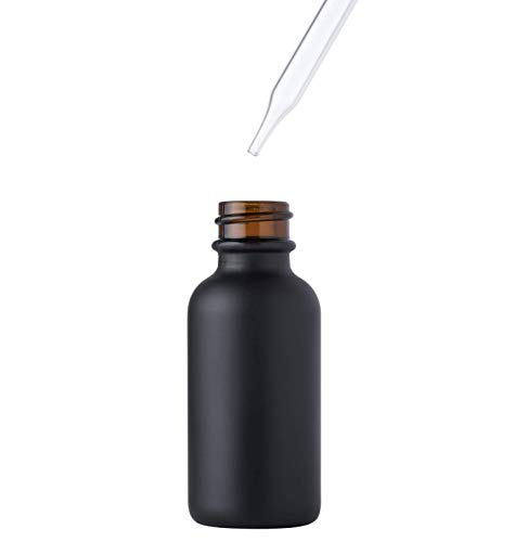 Focus Nutrition Black Boston Round 1 oz Dropper Bottles | Glass Dropper Bottles for Essential Oils | 1 oz Bottles With Bamboo Dropper Caps | 24 Pack