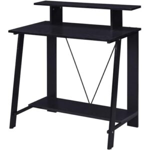 acme nypho wooden 2 shelves writing desk with metal frame in black