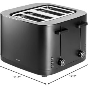 ZWILLING Enfinigy 4 Slice Toaster with Extra Wide 1.5" Slots for Bagels, 7 Toast Settings, Even Toasting, Reheat, Cancel, Defrost, Black