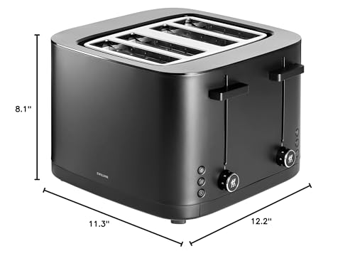 ZWILLING Enfinigy 4 Slice Toaster with Extra Wide 1.5" Slots for Bagels, 7 Toast Settings, Even Toasting, Reheat, Cancel, Defrost, Black