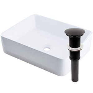 novatto rectangular white porcelain vessel sink with rubbed bronze drain set