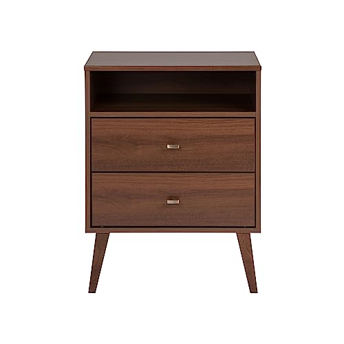 Prepac Milo Mid-Century Modern 2 Drawer Nightstand with Open Shelf, Bedside Table, Contemporary Bedroom Furniture, 16"D x 22.5"W x 29.5"H, Cherry