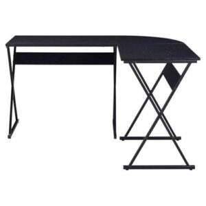 Acme Zafiri Wooden Top L-Shaped Writing Desk with X-Shaped Metal Base in Black