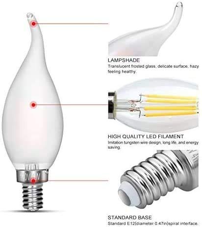 carryBC Candelabra LED Bulbs 2700K 40w Equivalent Improve Flame tip Frosted Glass E12 Base Warm White Decoration E12 LED Bulb Dimmable 12 Pack