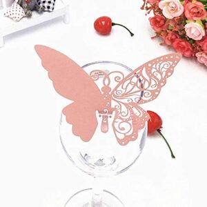 NX Garden 50pcs Butterfly Wedding Party Baptism Table Name Place Card/Escort Card/Cup Card/Wine Glass Card for Wedding Party Decoration, Pink