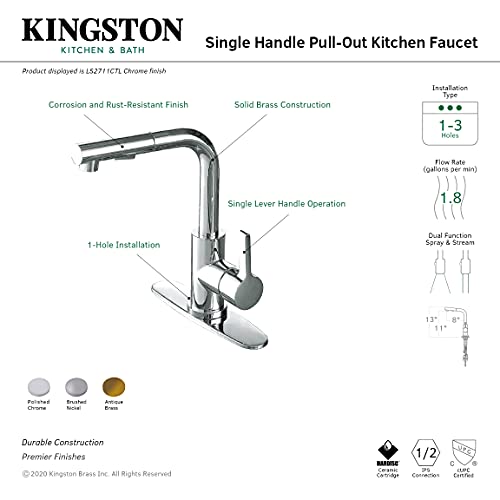 Kingston Brass LS2718CTL Continental Pull-Out Sprayer Kitchen Faucet, Brushed Nickel