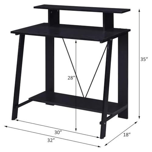 Acme Nypho Wooden 2 Shelves Writing Desk with Metal Frame in Black