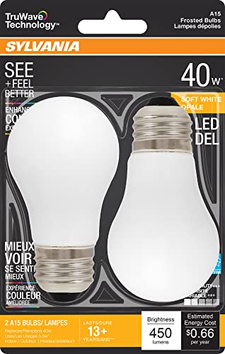 SYLVANIA LED TruWave Natural Series Ceiling Fan / Fixture Light Bulb, 40W A15 Soft White Medium Base, Dimmable, Frosted - 2 Pack