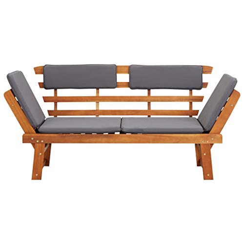 FAMIROSA Outdoor Bench 2-in-1 Convertible Day Bed with Cushion Both Side Adjustable Acacia Wood Garden Bench for Backyard, Balcony, Lawn, Poolside Furniture