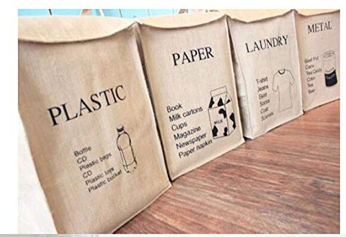 Jute Weave Recycling Bag Waste Bin Bags Basket for Home Kitchen Office - Natural Style Recycle Garbage Trash Sorting Bins Organizer Baskets Recycling Container