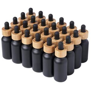 focus nutrition black boston round 1 oz dropper bottles | glass dropper bottles for essential oils | 1 oz bottles with bamboo dropper caps | 24 pack