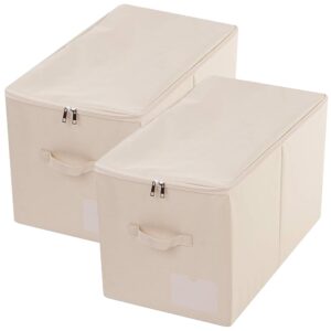 iwill create pro pack of 2, zip lidded wardrobe storage bins,collapsible fabric storage boxes for clothing, bedding, toys, blankets organizer, foldable & washable, beige