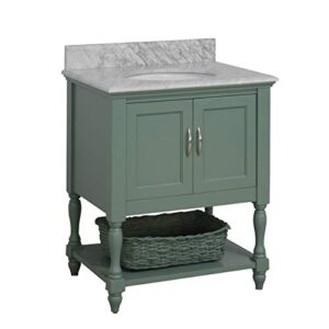 beverly 30-inch bathroom vanity (carrara/sage green): includes sage green cabinet with authentic italian carrara marble countertop and white ceramic sink