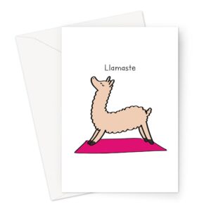 LEMON LOCO Llamaste Greeting Card | Deadpan Yoga Doodle Birthday Card For Yogi, llama In Cow Pose Doodle, Namaste, Meditation