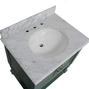 Beverly 30-inch Bathroom Vanity (Carrara/Sage Green): Includes Sage Green Cabinet with Authentic Italian Carrara Marble Countertop and White Ceramic Sink