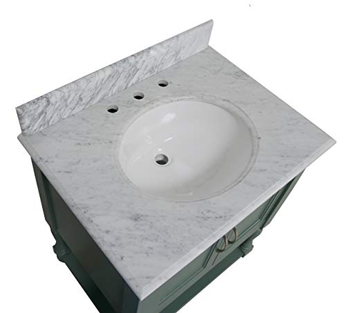 Beverly 30-inch Bathroom Vanity (Carrara/Sage Green): Includes Sage Green Cabinet with Authentic Italian Carrara Marble Countertop and White Ceramic Sink