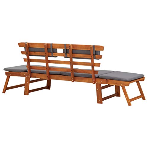 FAMIROSA Outdoor Bench 2-in-1 Convertible Day Bed with Cushion Both Side Adjustable Acacia Wood Garden Bench for Backyard, Balcony, Lawn, Poolside Furniture