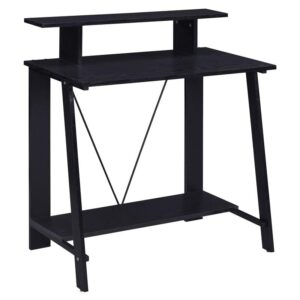 Acme Nypho Wooden 2 Shelves Writing Desk with Metal Frame in Black