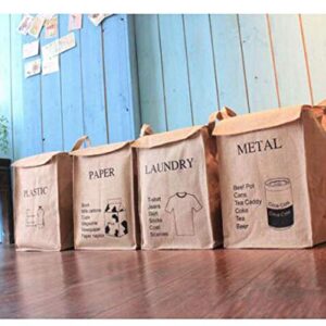 Jute Weave Recycling Bag Waste Bin Bags Basket for Home Kitchen Office - Natural Style Recycle Garbage Trash Sorting Bins Organizer Baskets Recycling Container