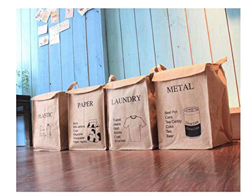 Jute Weave Recycling Bag Waste Bin Bags Basket for Home Kitchen Office - Natural Style Recycle Garbage Trash Sorting Bins Organizer Baskets Recycling Container