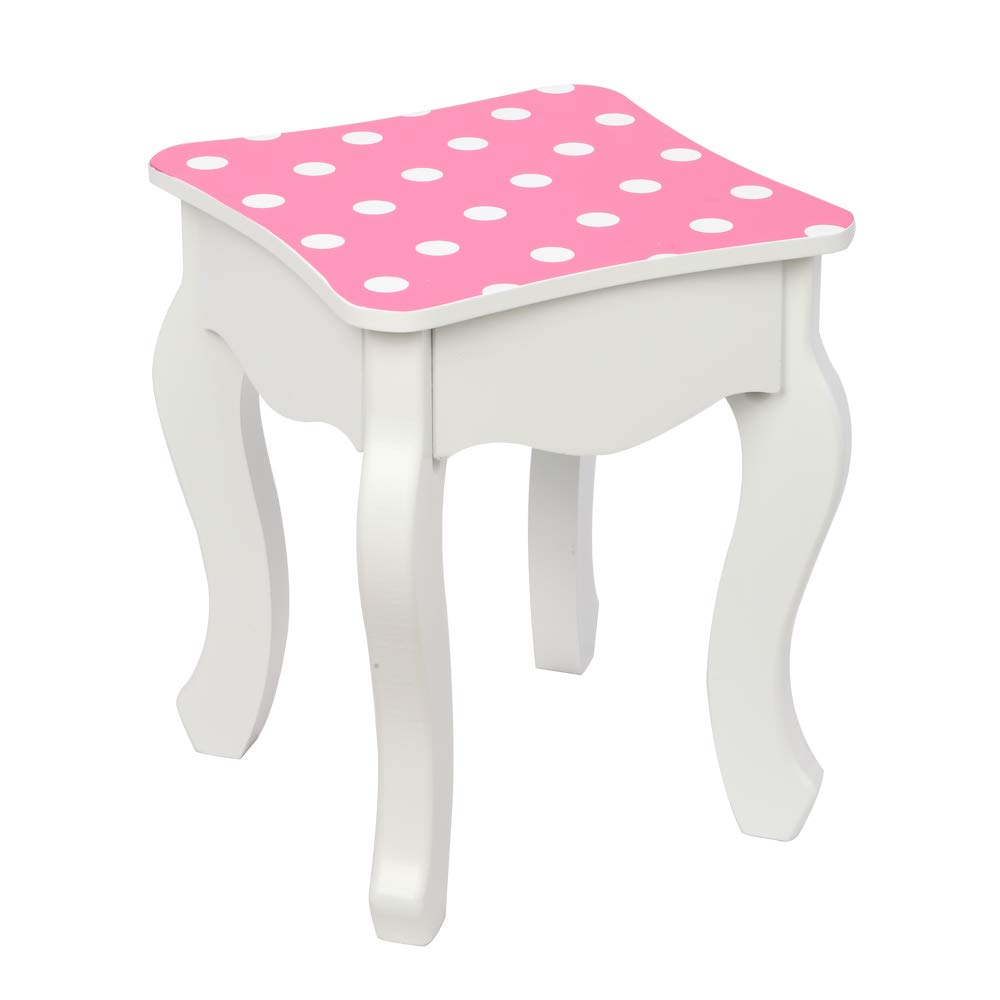 Kcelarec Kids Vanity Table and Chair Set with Mirror, Makeup Dressing Table with Drawer,Wooden Princess Makeup Table with Stool (Pink Dots)