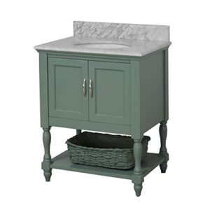 Beverly 30-inch Bathroom Vanity (Carrara/Sage Green): Includes Sage Green Cabinet with Authentic Italian Carrara Marble Countertop and White Ceramic Sink