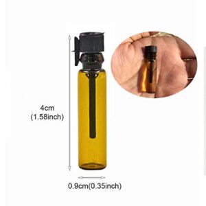 Elfenstall - Portable 100pcs 1ml (1/4 Dram) Amber Mini Glass Bottle 1cc Vial Small Essential Oil Perfume DIY Liquid Sample Bottle For Travel Makeup Party With 10pcs 0.5ml Pipette Tool