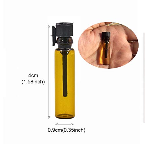 Elfenstall - Portable 100pcs 1ml (1/4 Dram) Amber Mini Glass Bottle 1cc Vial Small Essential Oil Perfume DIY Liquid Sample Bottle For Travel Makeup Party With 10pcs 0.5ml Pipette Tool