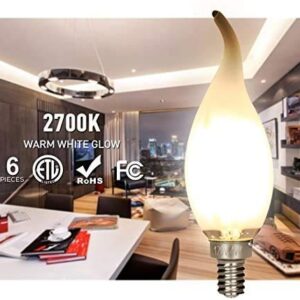 carryBC Candelabra LED Bulbs 2700K 40w Equivalent Improve Flame tip Frosted Glass E12 Base Warm White Decoration E12 LED Bulb Dimmable 12 Pack