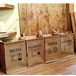 Jute Weave Recycling Bag Waste Bin Bags Basket for Home Kitchen Office - Natural Style Recycle Garbage Trash Sorting Bins Organizer Baskets Recycling Container