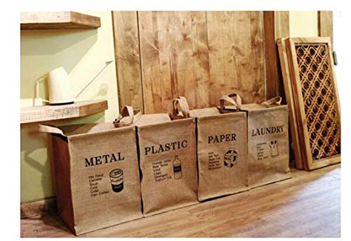 Jute Weave Recycling Bag Waste Bin Bags Basket for Home Kitchen Office - Natural Style Recycle Garbage Trash Sorting Bins Organizer Baskets Recycling Container