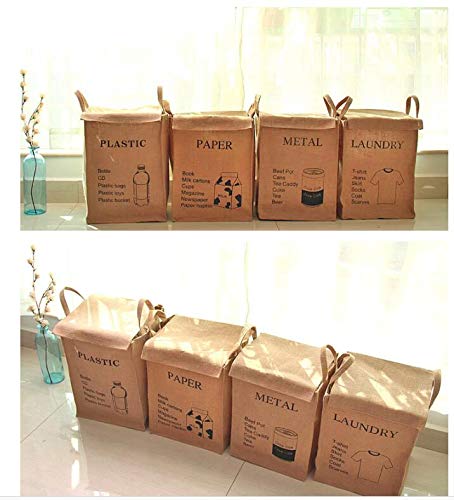 Jute Weave Recycling Bag Waste Bin Bags Basket for Home Kitchen Office - Natural Style Recycle Garbage Trash Sorting Bins Organizer Baskets Recycling Container