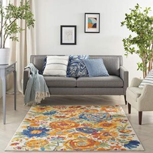 Nourison Allur Modern Floral Ivory Multicolor 4' x 6' Area -Rug, Easy -Cleaning, Non Shedding, Bed Room, Living Room, Dining Room, Kitchen (4x6)