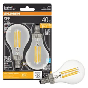 sylvania led truwave natural series ceiling fan / fixture light bulb, 40w a15 soft white candelabra base, dimmable, clear - 2 pack