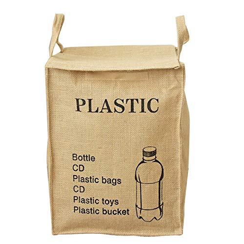 Jute Weave Recycling Bag Waste Bin Bags Basket for Home Kitchen Office - Natural Style Recycle Garbage Trash Sorting Bins Organizer Baskets Recycling Container