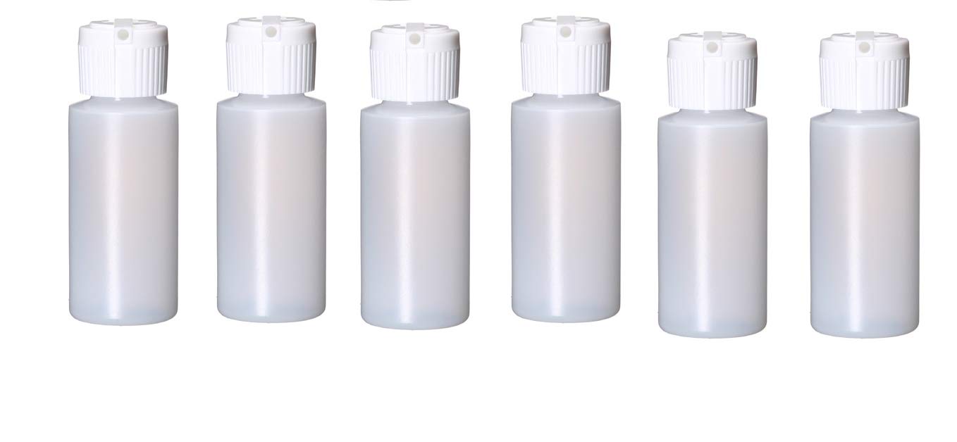 Natural Farms 1 oz Plastic Flip Top Pour Spout Bottles - 6 Pack - for Essential Oils, Perfumes, Lotions