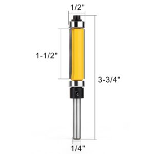 MEIGGTOOL 1-1/2 Inch Flush Trim Top and Bottom Bearing Router Bit 1/4-Inch Shank