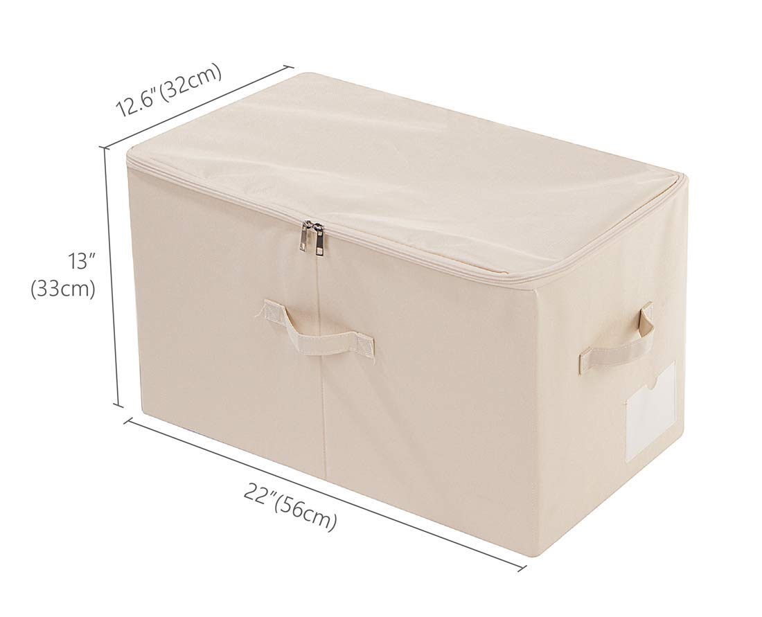 iwill CREATE PRO Pack of 2, Zip Lidded Wardrobe Storage Bins,Collapsible Fabric Storage Boxes for Clothing, Bedding, Toys, Blankets Organizer, Foldable & Washable, Beige