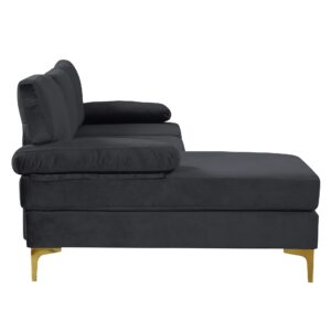 Casa Andrea Milano Modern Large Velvet Fabric Sectional Sofa Couch with Extra Wide Chaise Lounge with Golden Legs