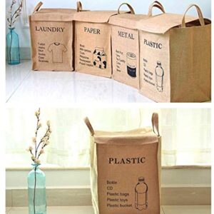 Jute Weave Recycling Bag Waste Bin Bags Basket for Home Kitchen Office - Natural Style Recycle Garbage Trash Sorting Bins Organizer Baskets Recycling Container