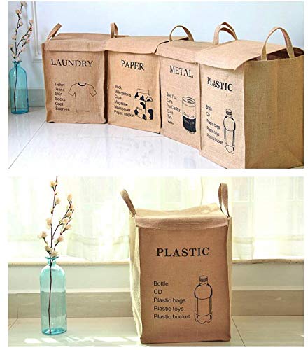 Jute Weave Recycling Bag Waste Bin Bags Basket for Home Kitchen Office - Natural Style Recycle Garbage Trash Sorting Bins Organizer Baskets Recycling Container