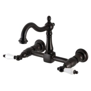 kingston brass ks1265pl heritage two-handle wall mount kitchen faucet, oil rubbed bronze