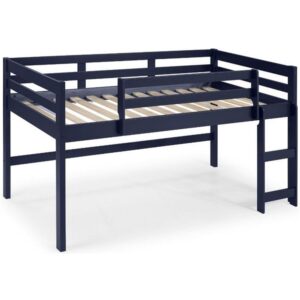 acme lara twin wooden loft bed with guard rail and ladder in navy blue