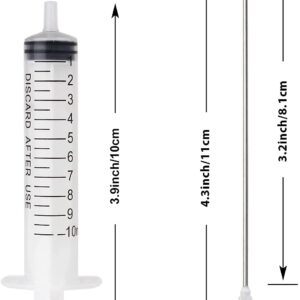 TBTeek 10ml Plastic Measuring Syringe with Long Needle for Feeding Pets, DIY Crafts, Liquid Separation, Measuring, Industrial Application, Ink Cartridge Refill Ink, Perfume Dispensing-6 Pack