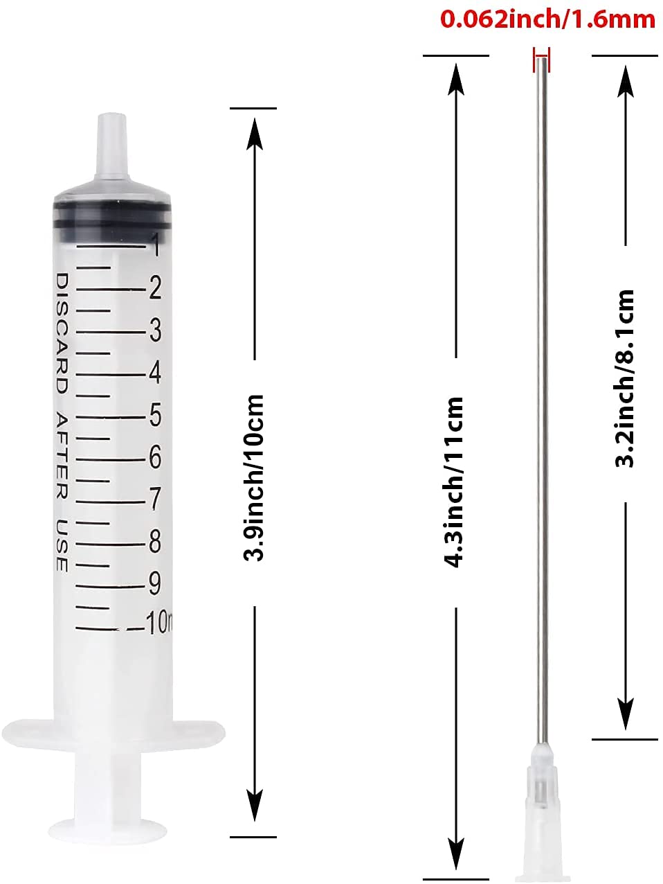 TBTeek 10ml Plastic Measuring Syringe with Long Needle for Feeding Pets, DIY Crafts, Liquid Separation, Measuring, Industrial Application, Ink Cartridge Refill Ink, Perfume Dispensing-6 Pack